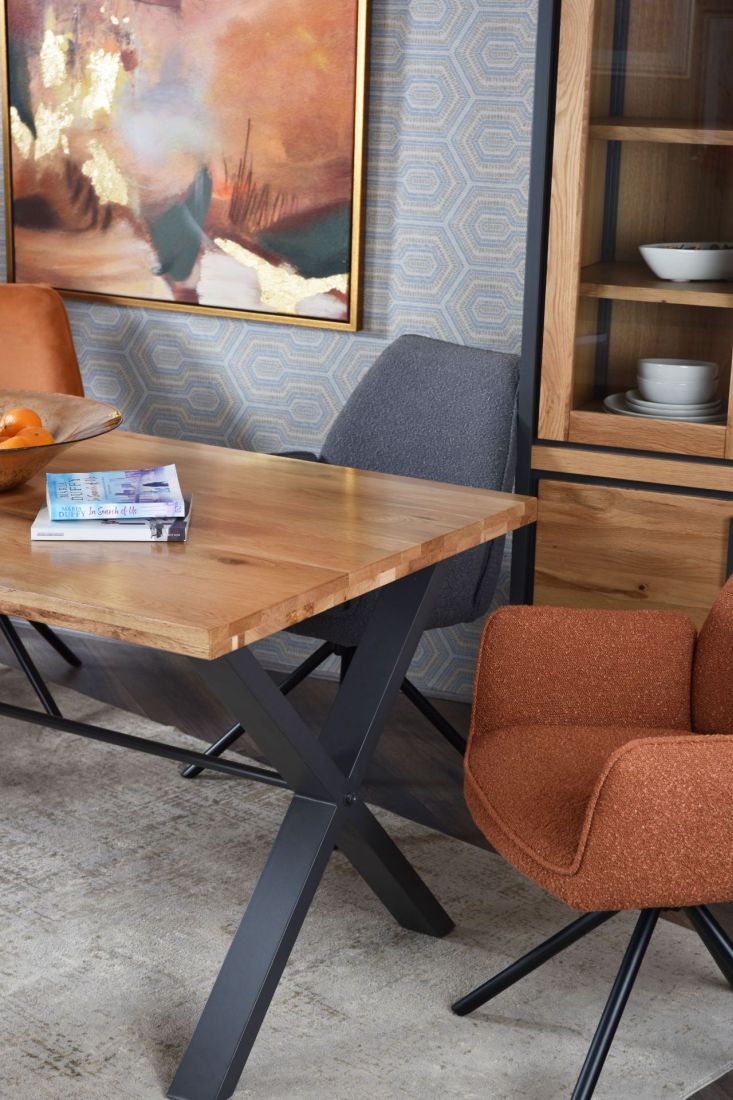 McElligotts. ISABEL 180cm DINING TABLE WITH X LEG OAK